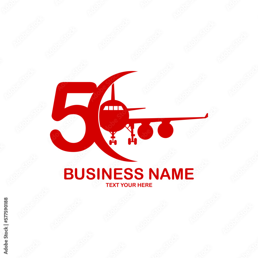Number 5 with airplane vector logo template. numbers for event, promo ...