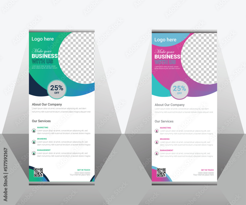Roll up banner design template vector, abstract background, modern x ...