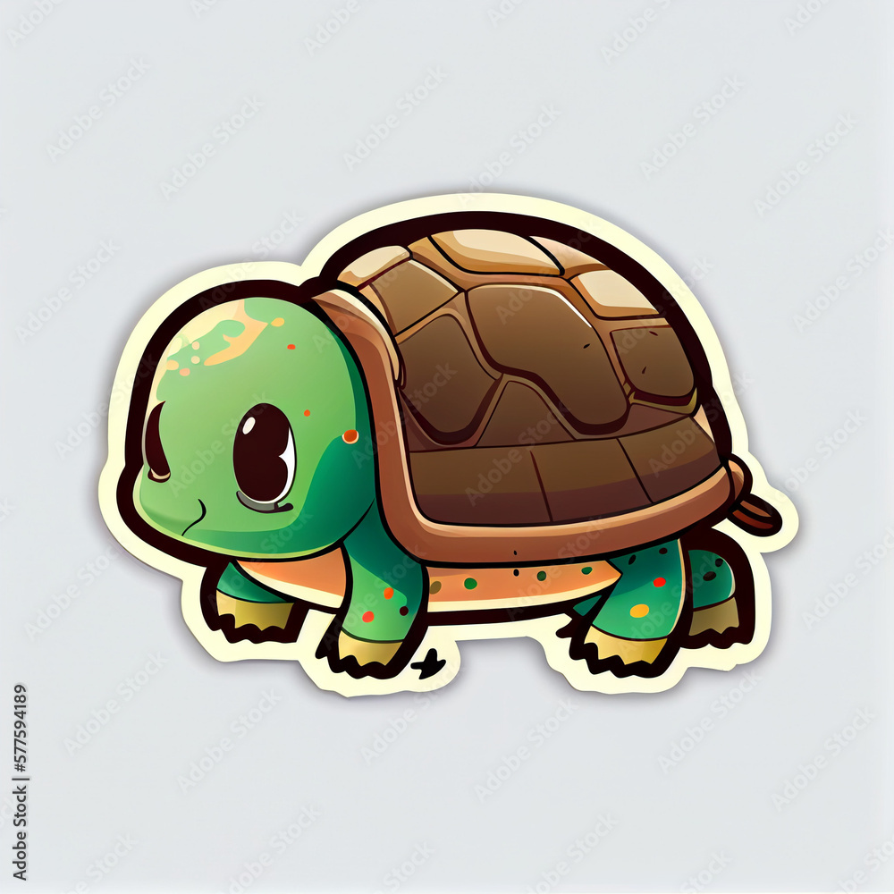Turtle with a shell on its back cute sticker, created with Generative ...