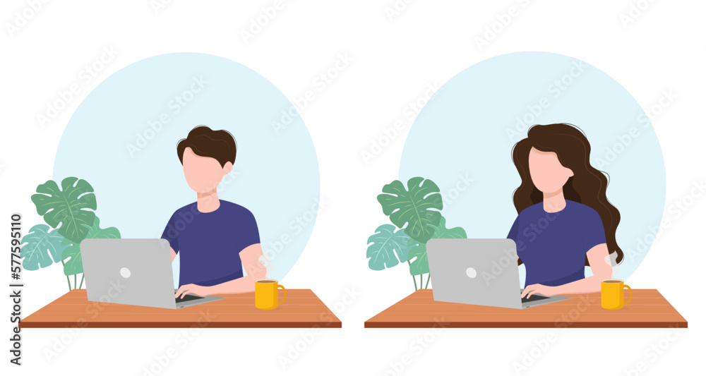 A man and a woman work on a computer, on a laptop in the office or at ...