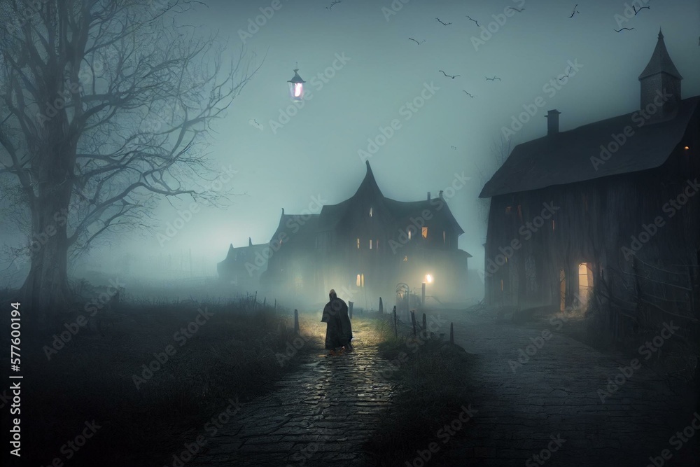 Hunted Village dark and foggy, dark village with heavy fog Halloween ...