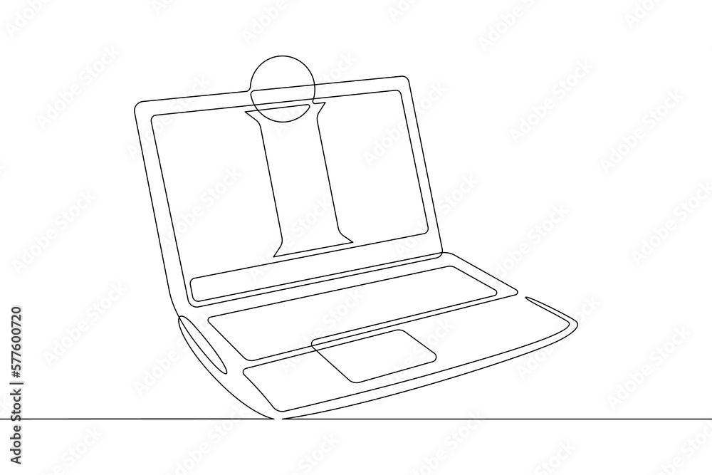 One continuous line. Letter I on laptop screen.Open laptop.Internet ...