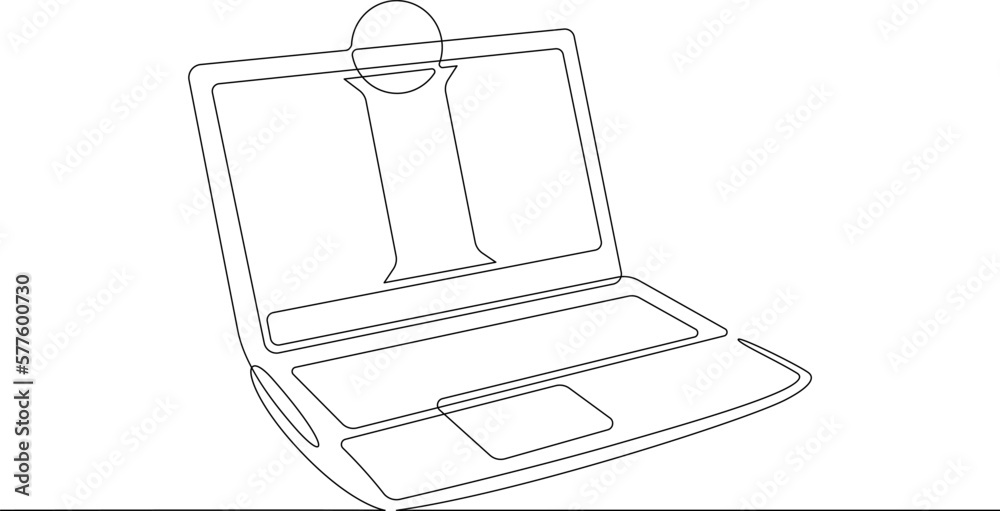 One continuous line. Letter I on laptop screen.Open laptop.Internet ...