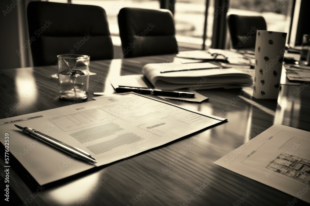 Candid view of an empty corporate boardroom with legal and regulatory ...