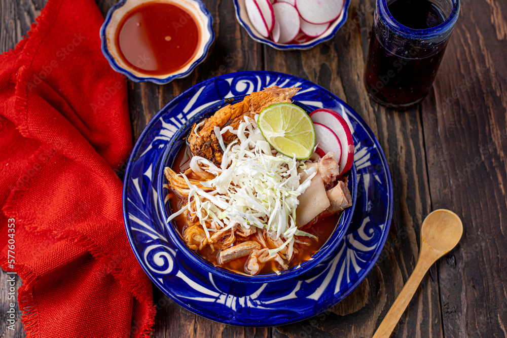 pozole rojo, comida tipica mexicana Stock Photo | Adobe Stock