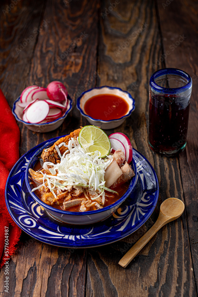 pozole rojo, comida tipica mexicana Stock Photo | Adobe Stock
