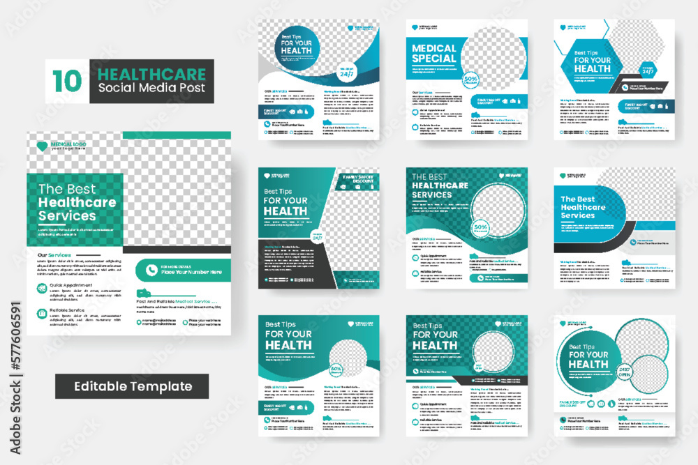 Vector medical health poster design bundle and hospital for square ...