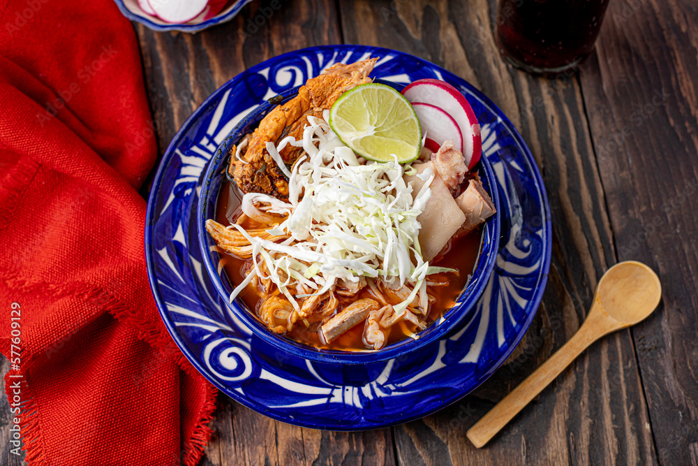 pozole rojo, comida tipica mexicana Stock Photo | Adobe Stock