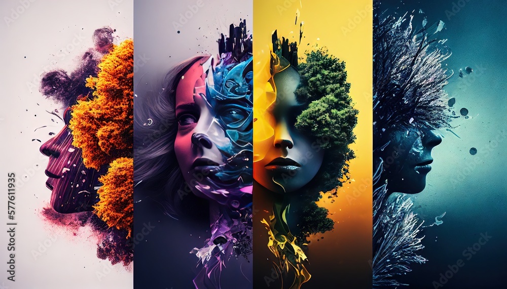 Abstract concept of different personalities. Generative AI. Stock ...