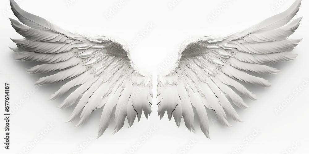 White angel wings render 3D feather bird wings isolated on white background Generated by Ai ...