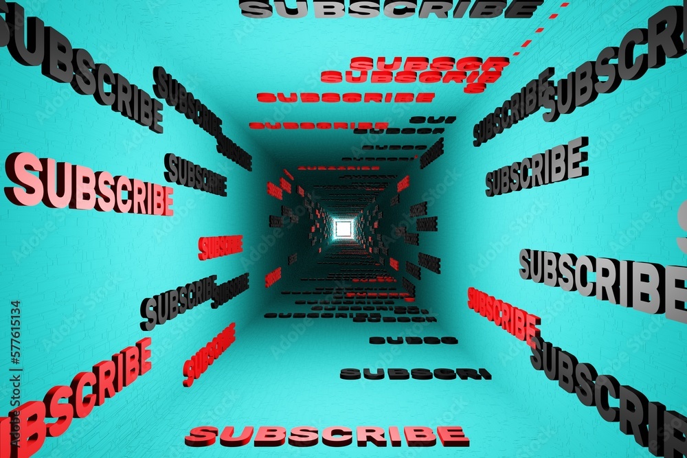 Subscribe button text in blue tunnel background 3d render. Subscribe to ...