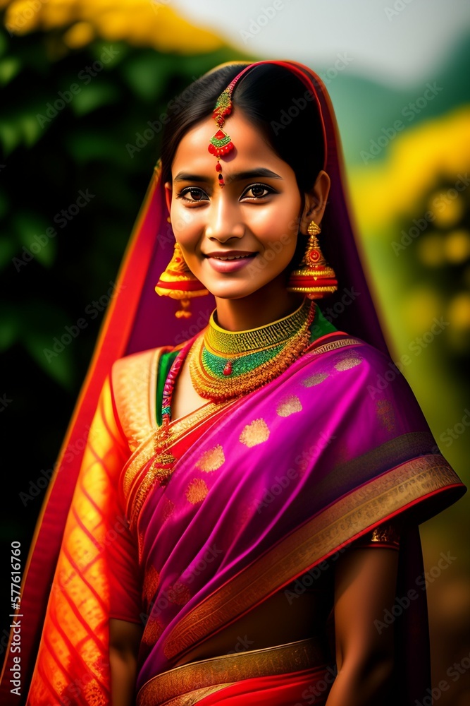 ภาพประกอบสต็อก Potrait Of Girl In Nepali Attire Octane Hill