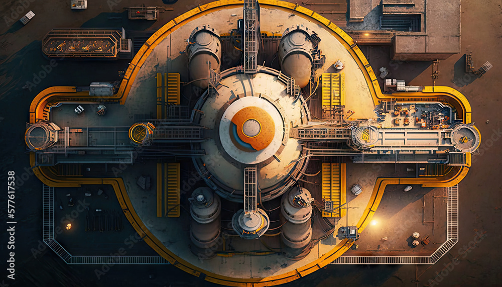 Aerial top view of factory station, oil fuel storage tank, petroleum ...