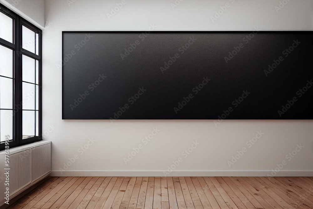 Perspective view on blank black wall with place for advertising poster ...