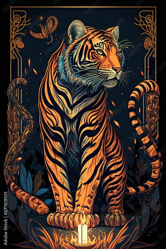 Beautiful Designer Illustration of Ancient Mythological Majestic Tiger ...