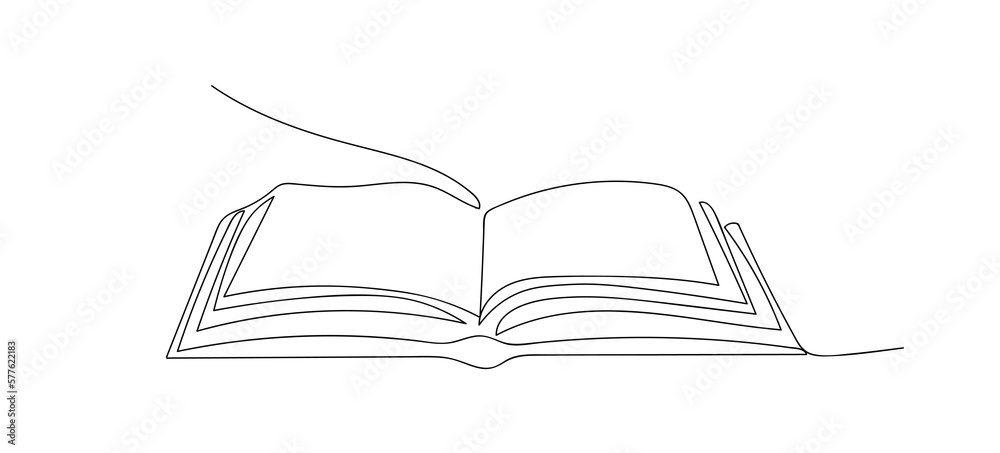 Single one line drawing of open text book for study. Back to school ...
