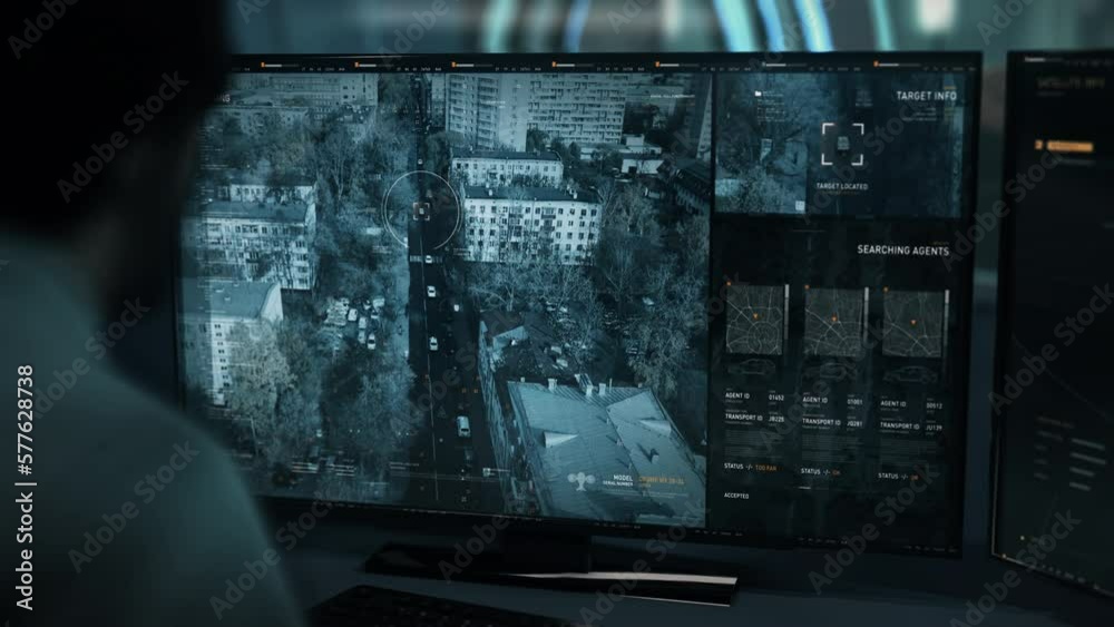 Secret spying technology is analyzing the modern city. Spy analysis ...