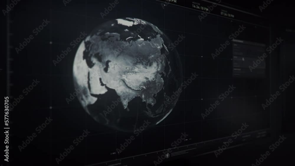 Modern Satellite Data Map Software Searching Globe For Location In ...
