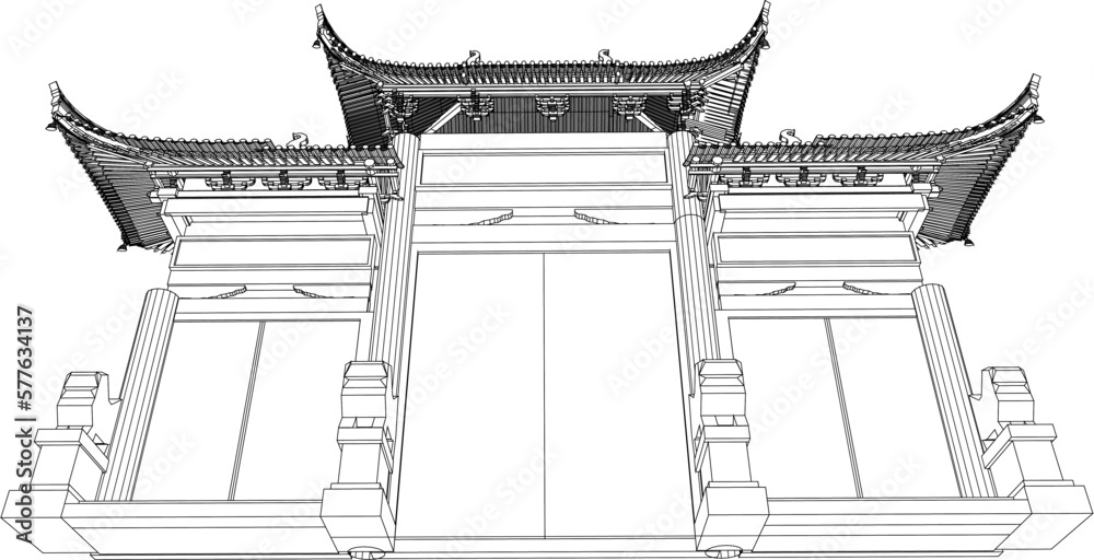 Vector illustration sketch of traditional chinese holy temple gate for ...