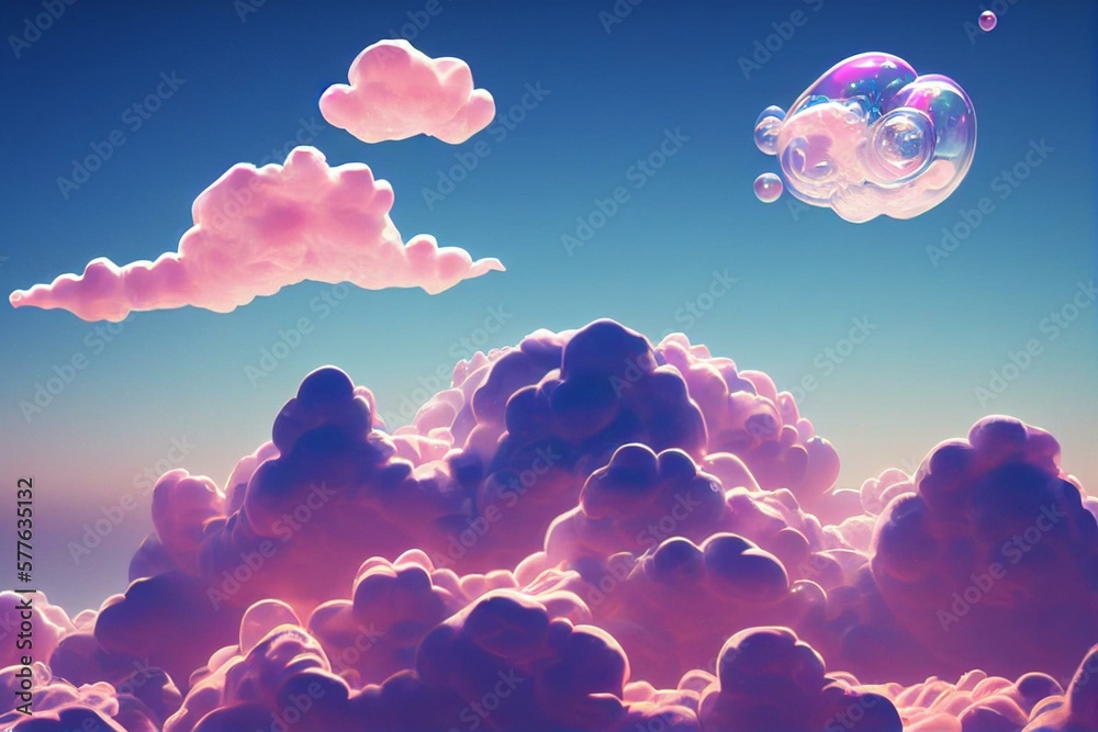 a rabbit in the clouds floating in the air with bubbles and bubbles ...