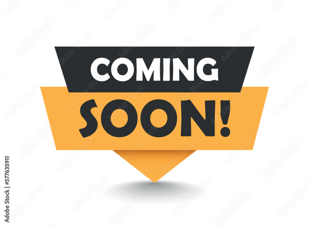 Coming soon banner icon in flat style. Promotion label vector ...