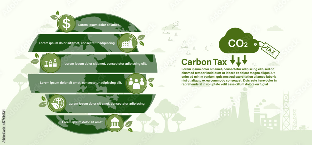 Concept of green Co2 Tax, carbon tax, Page Template with icon. Taxation ...