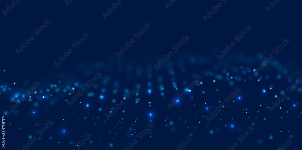 Abstract blue particle background. Flow wave with dot landscape ...