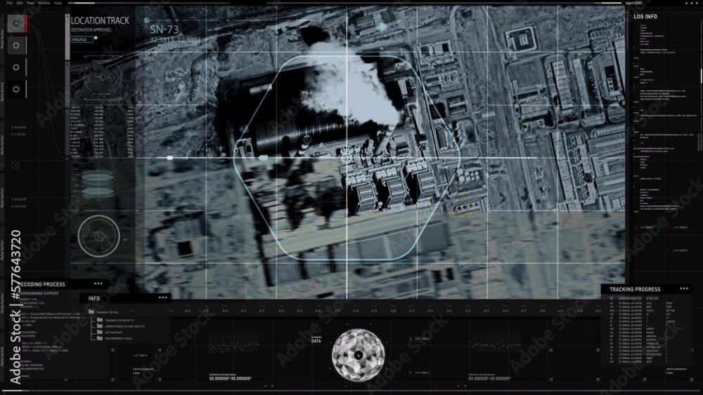 Military network scanner is broadcasted on the monitor. Military ...