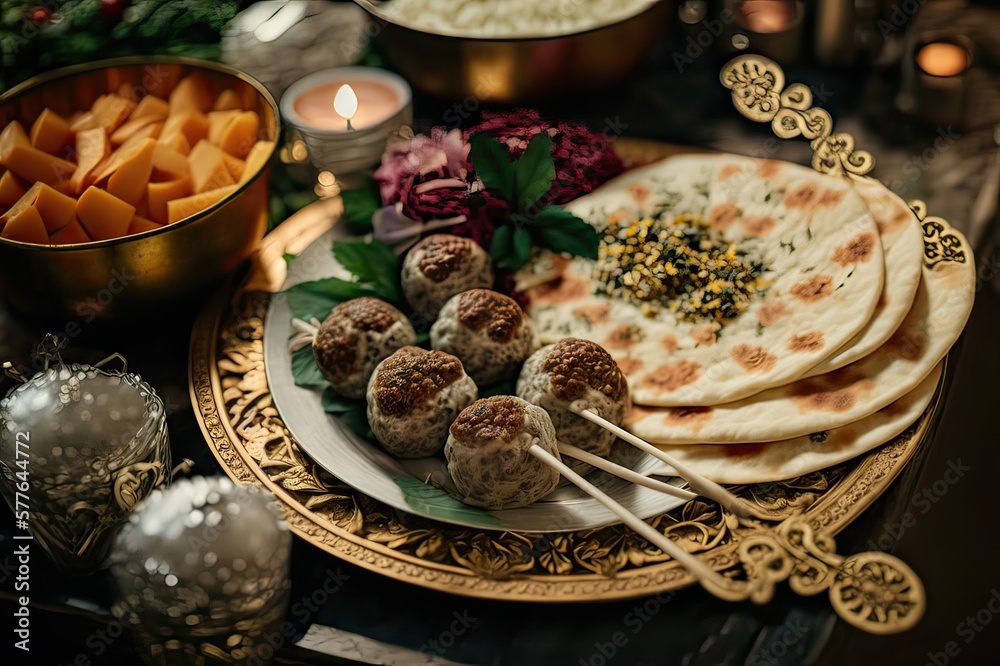 Arabic buffet: Pita & Meatballs. Photo generative AI Stock Illustration ...