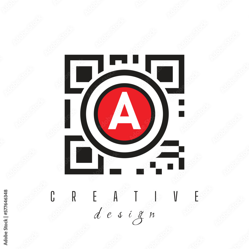 Letter A with QR Code and Barcode Logo Design. Circle Rounded Logo on ...