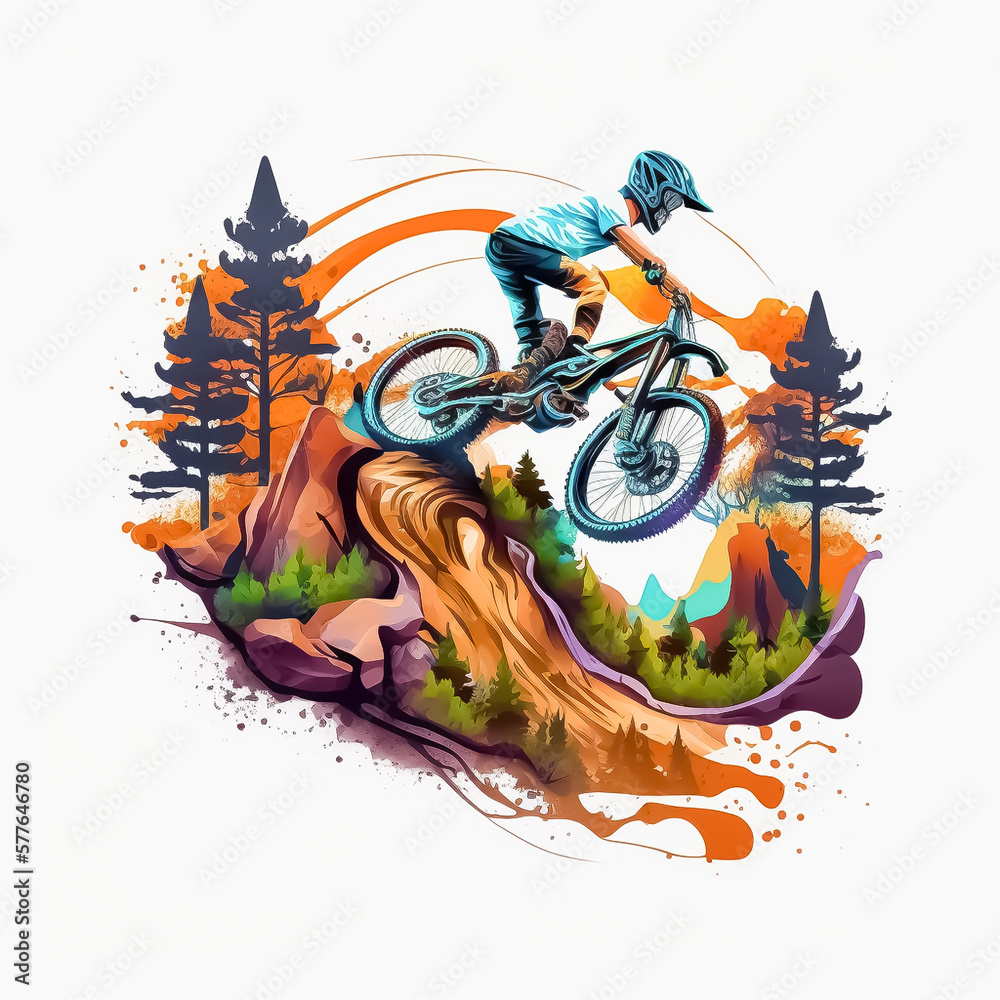 imagine mountain Bike downhill cartoon Extreme Sports in Nature white ...