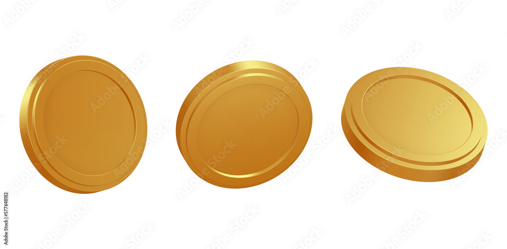 3d render multiple angles minimal mario style animated gold plain coins ...