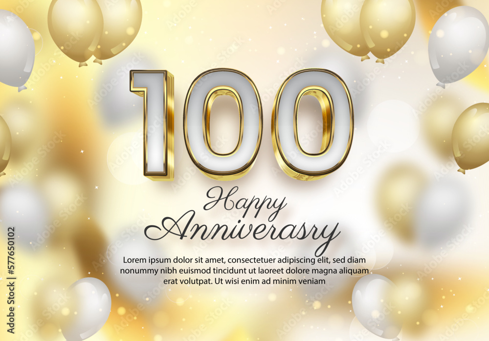 100th anniversary illustration background. with balloons, star ...