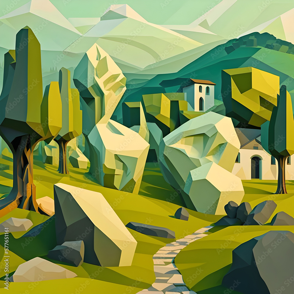 Olive Trees in Cubism, Van Gogh's style landscape neo cubism art ...