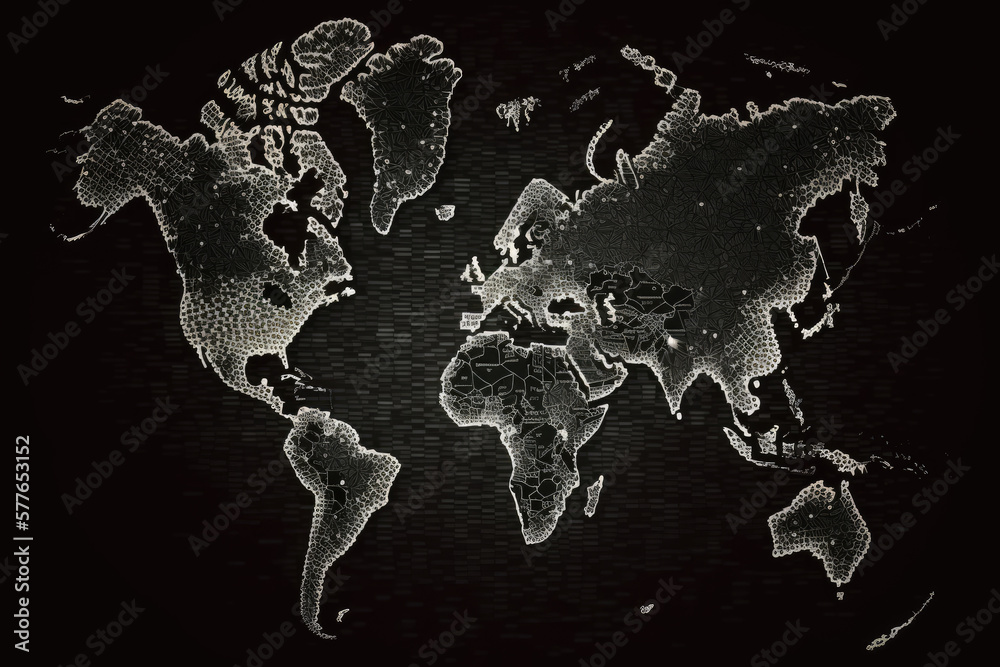 Data around the world on black world map background. Generative AI ...