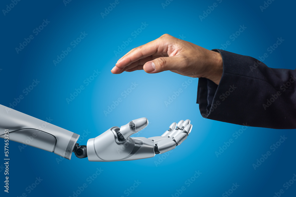 artificial intelligence AI hand robot white 3d rendering and hand ...