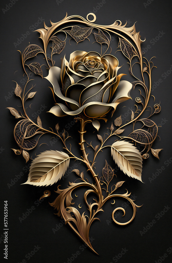 Metallic black and gold stylized rose. Created with Generative AI ...