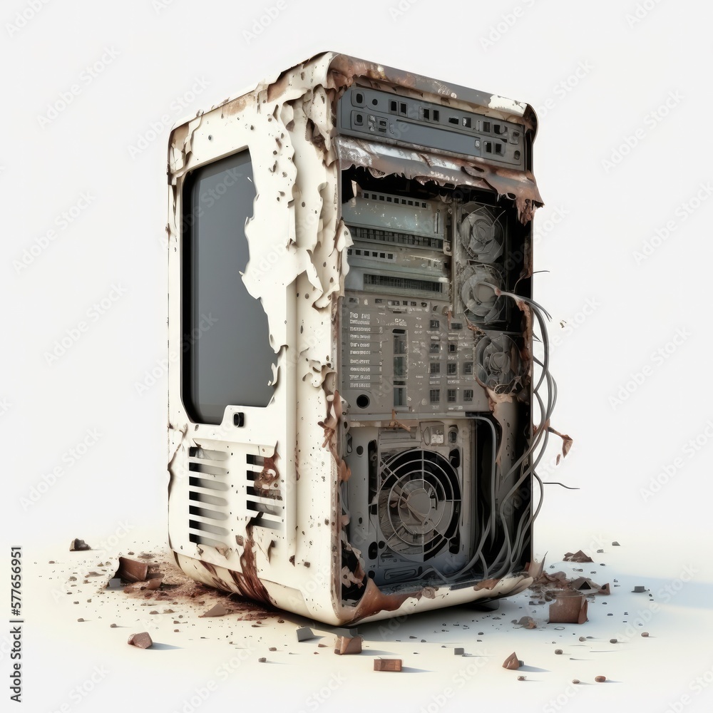 Rust ruined computer, old style, retro tech, post apocalypse object ...
