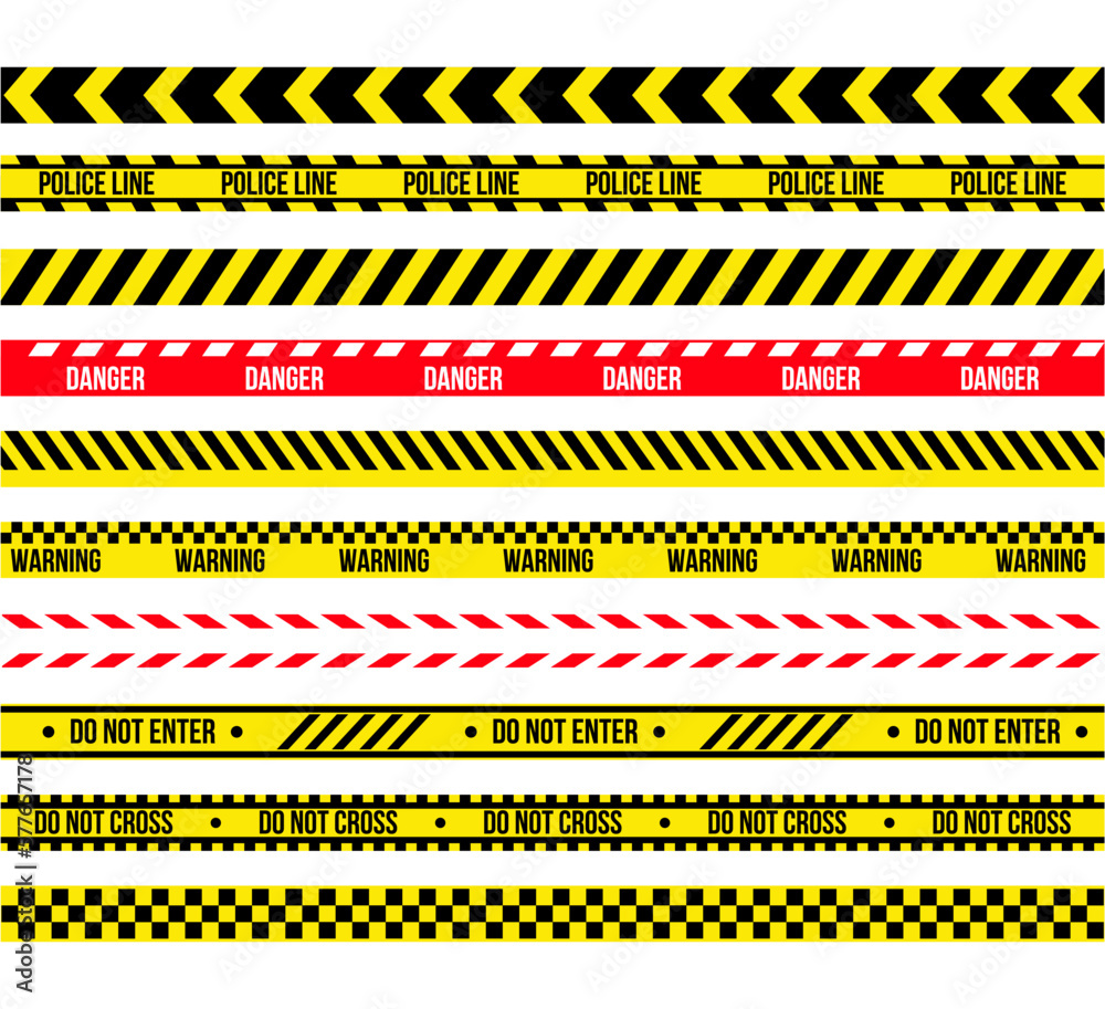 Yellow construction stripes. Adhesive tape cordon. Attention and ...