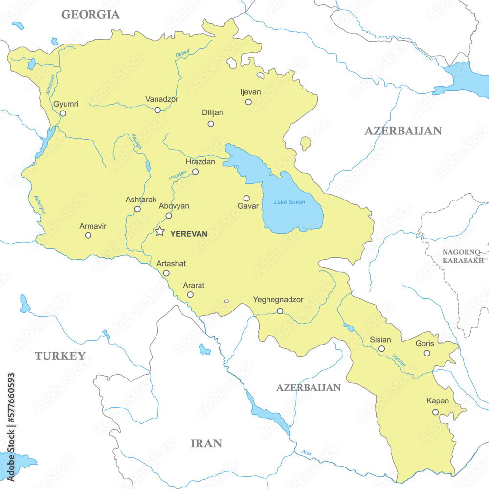 Political map of Armenia with national borders Stock Vector | Adobe Stock