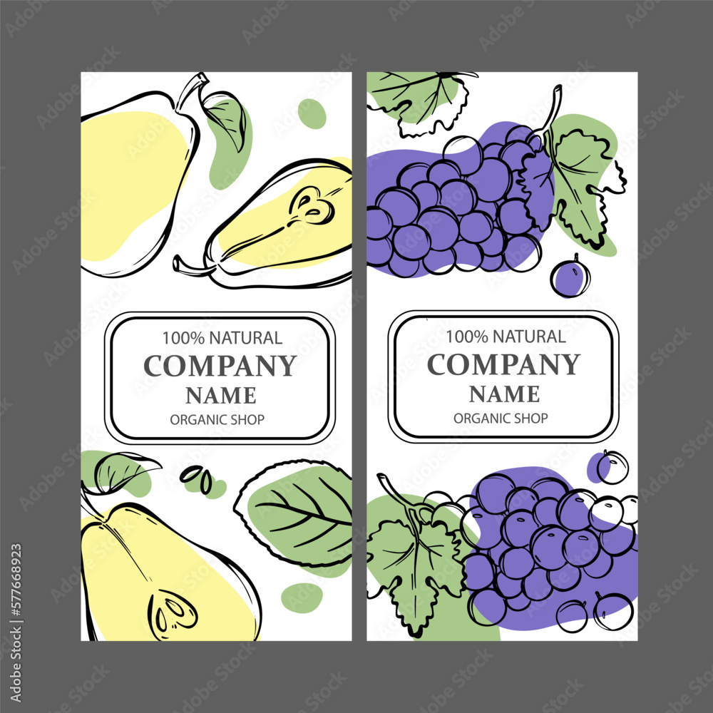PEAR GRAPE LABELS Vertical Stickers Design For Shop Of Tropical Organic ...