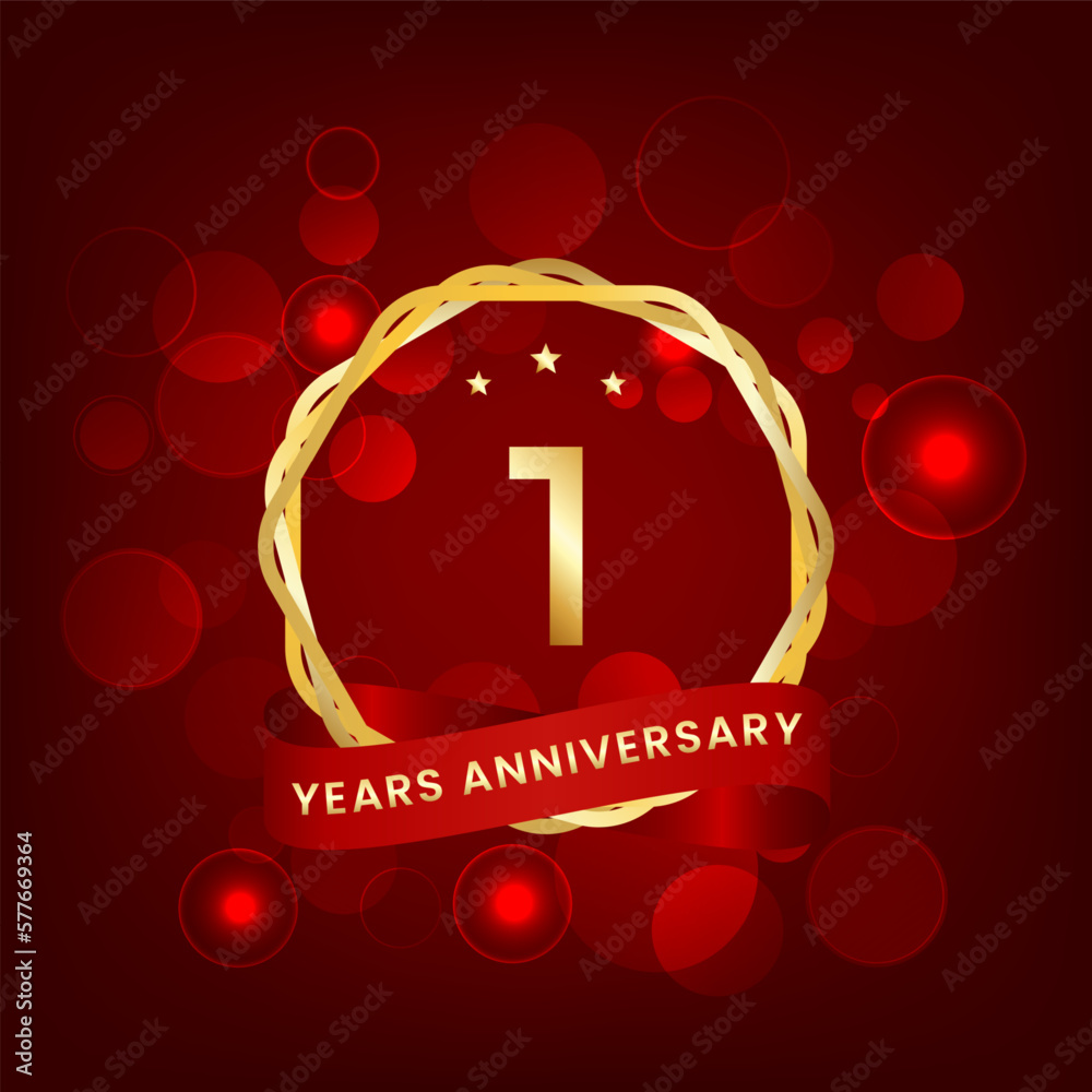 1 years anniversary. Anniversary template design with gold number and ...