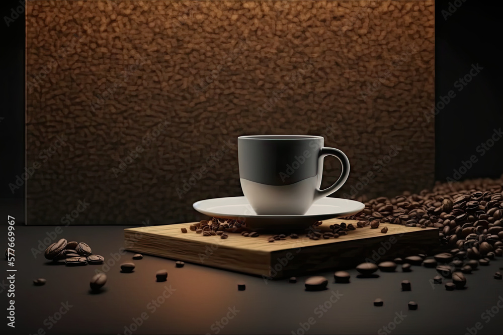 Coffee Background Coffee Cup Coffee Beans on Table with empty copy ...