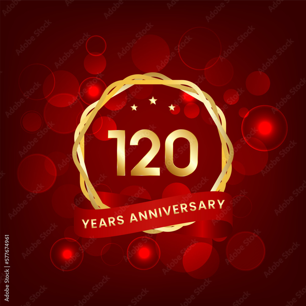 120 years anniversary. Anniversary template design with gold number and ...