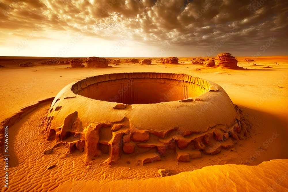 large stone ancient cistern in libyan desert, created with generative ...