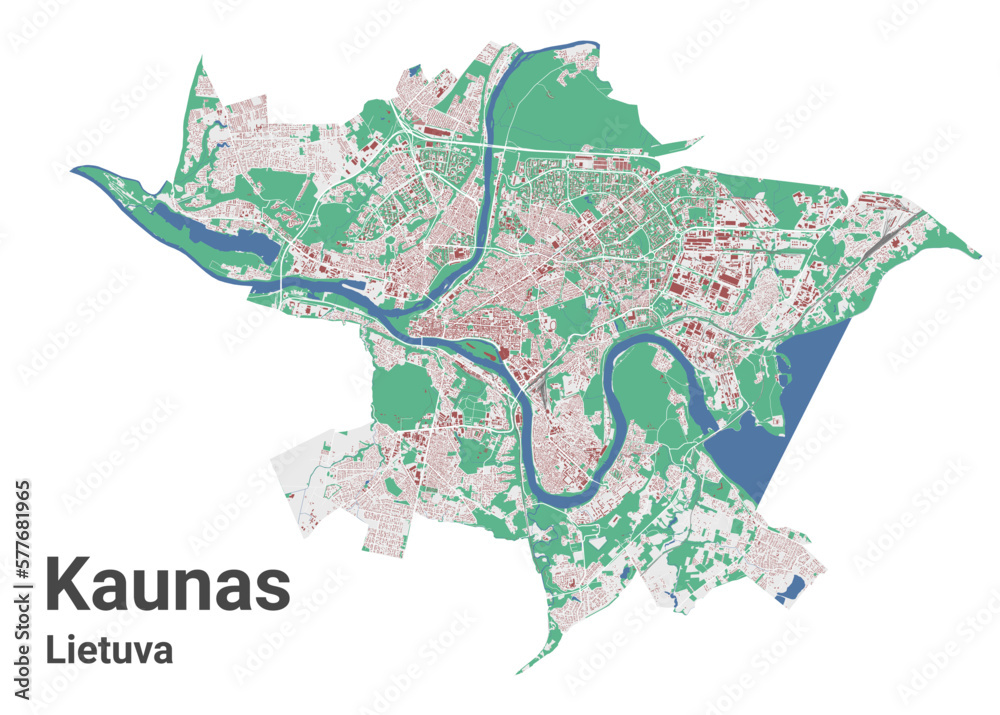 Kaunas city map, detailed administrative borders metropolitan map ...