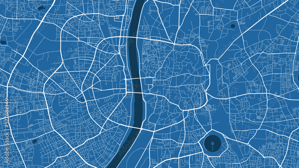 Detailed map poster of Ahmedabad city, linear print map. Blue skyline ...
