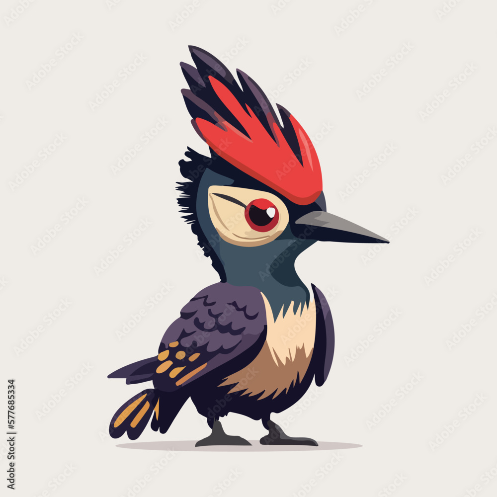 Cute woodpecker cartoon flat vector illustration with isolated ...