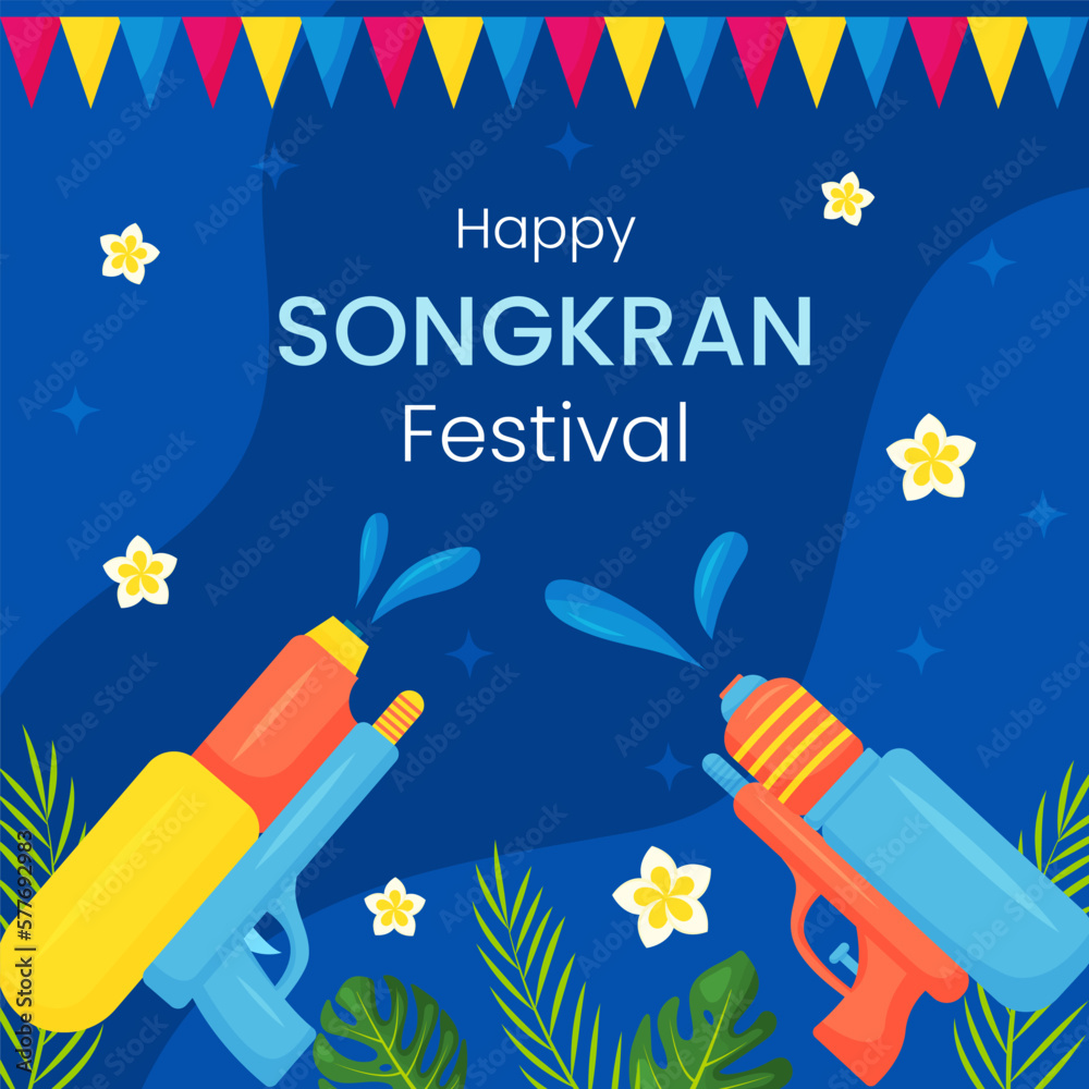 Vector Songkran water festival of Thailand greeting card banner ...