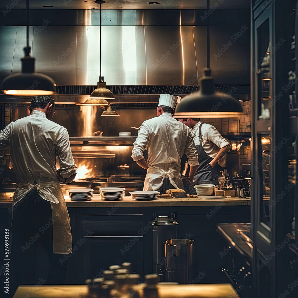 Professional cuisine in the restaurant. Interior design idea. Kitchen ...